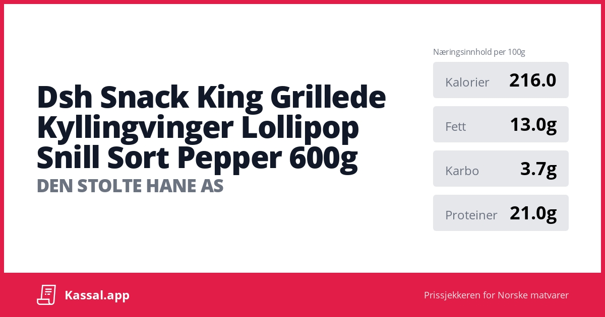 Dsh Snack King Grillede Kyllingvinger Lollipop Snill Sort Pepper 600g ...