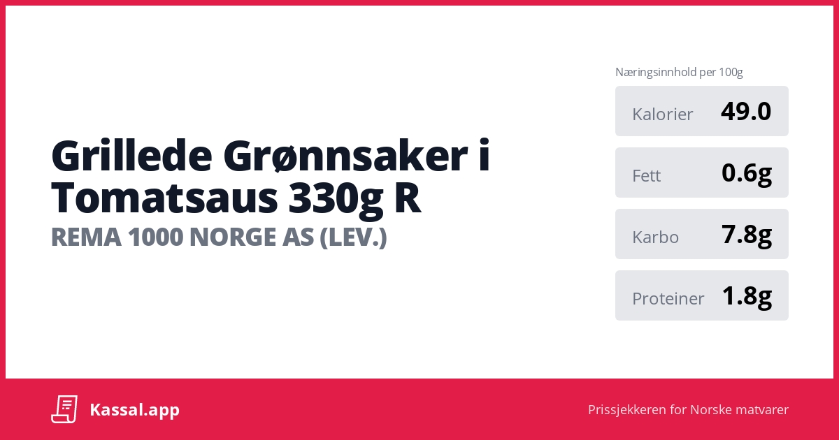 Grillede Grønnsaker i Tomatsaus 330g R - Kassalapp®