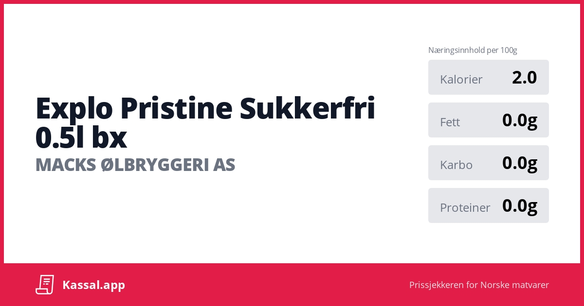 Explo Pristine Sukkerfri 0.5l bx - Kassalapp®