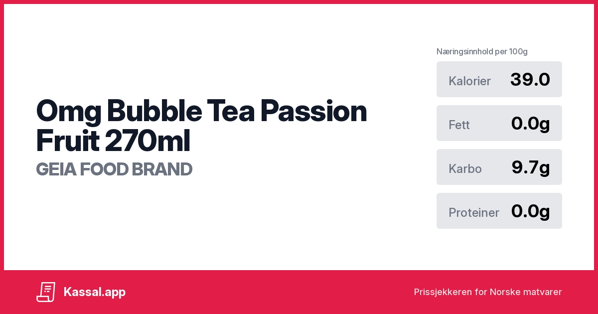 Omg Bubble Tea Passion Fruit 270ml - Kassalapp®