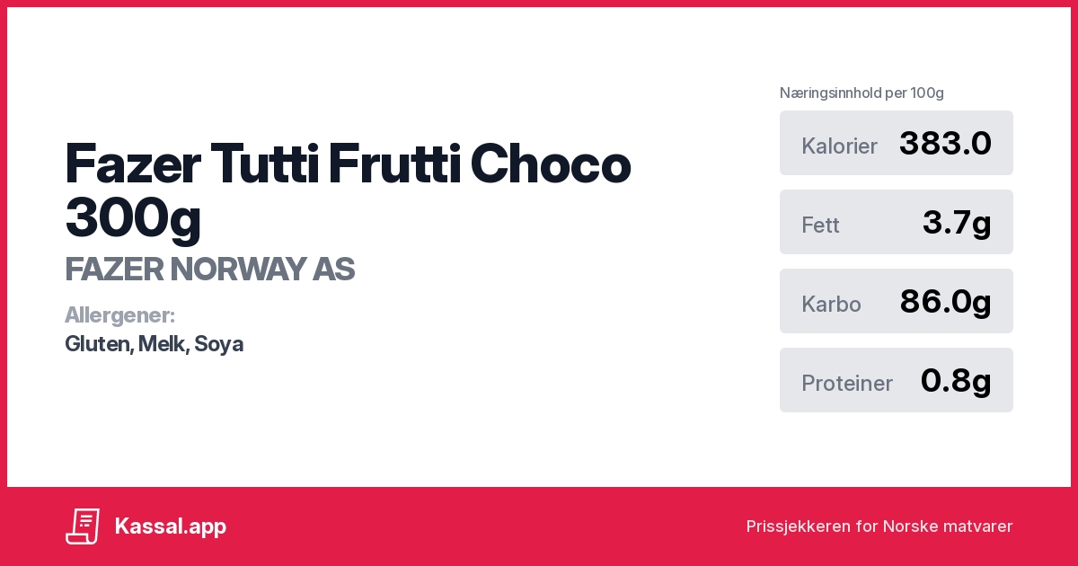 Fazer Tutti Frutti Choco 300g - Kassalapp®