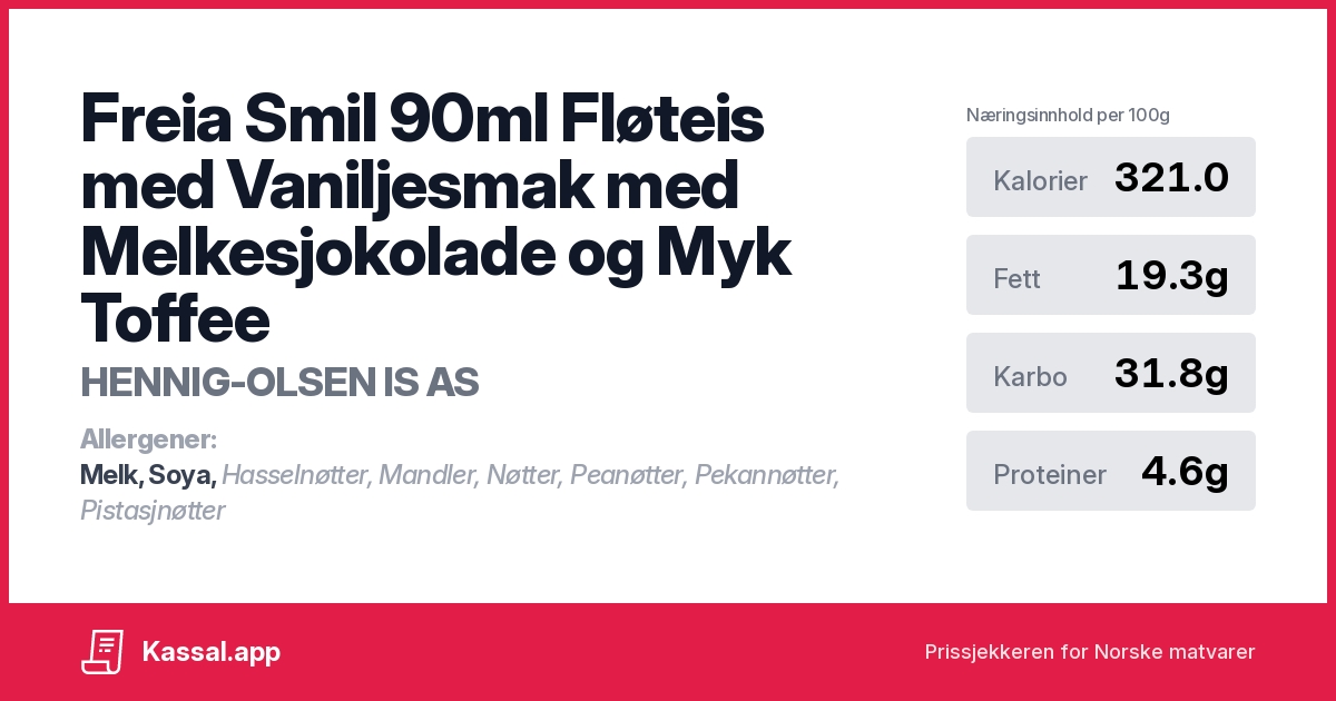 Freia Smil 90ml Fløteis med Vaniljesmak med Melkesjokolade og Myk ...