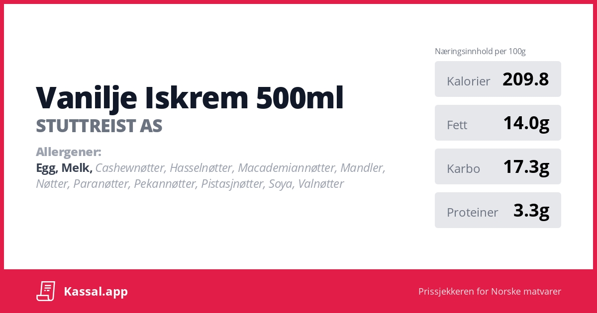 Vanilje Iskrem 500ml - Kassalapp®