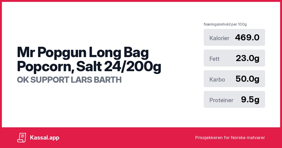 Mr Popgun Long Bag Popcorn, Salt 24/200g - Kassalapp®