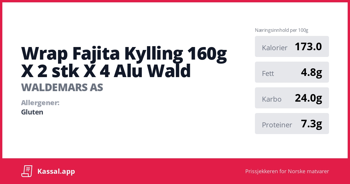 Wrap Fajita Kylling 160g X 2 stk X 4 Alu Wald - Kassalapp®