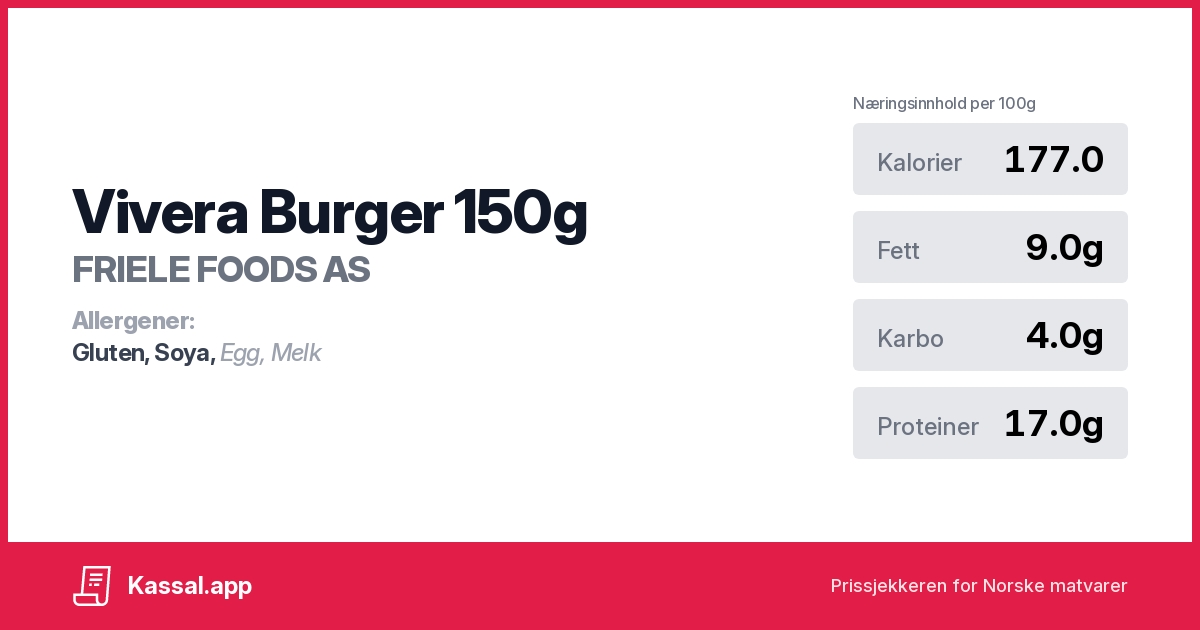 Vivera Burger 150g - Kassalapp®
