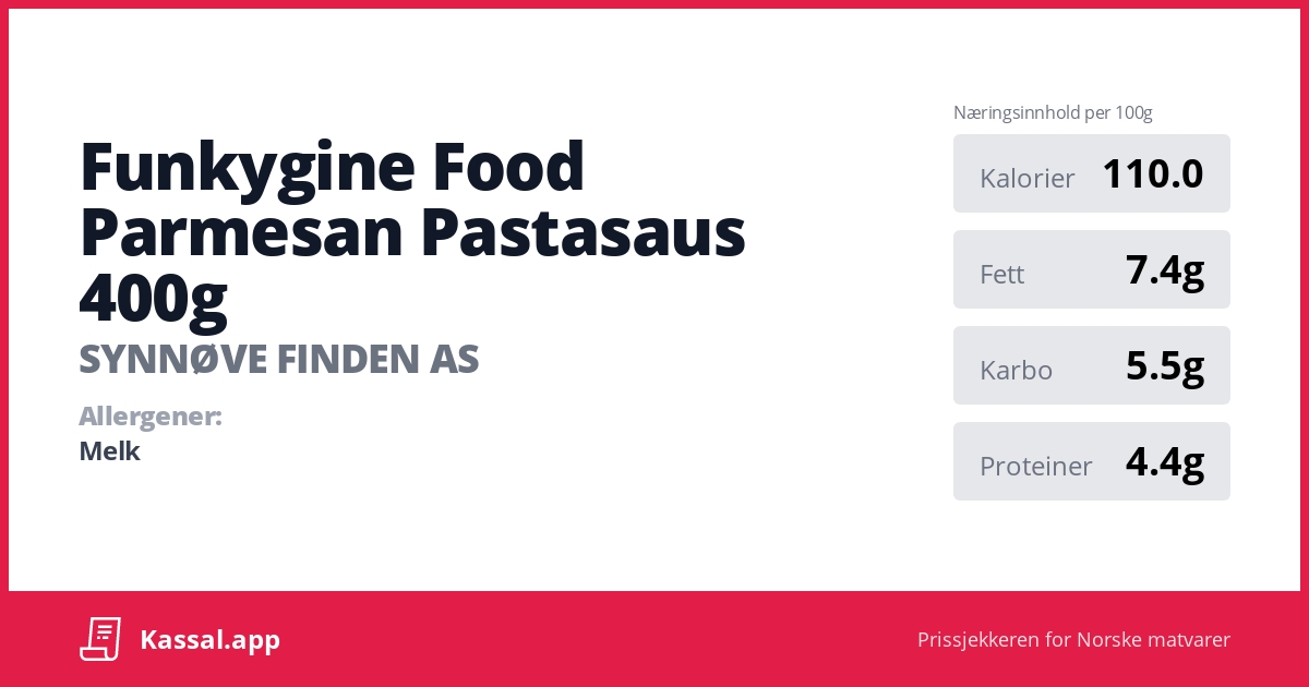 Funkygine Food Parmesan Pastasaus 400g - Kassalapp®