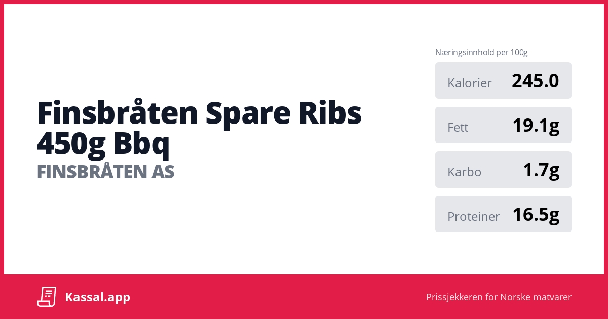 Finsbråten Spare Ribs 450g Bbq - Kassalapp®