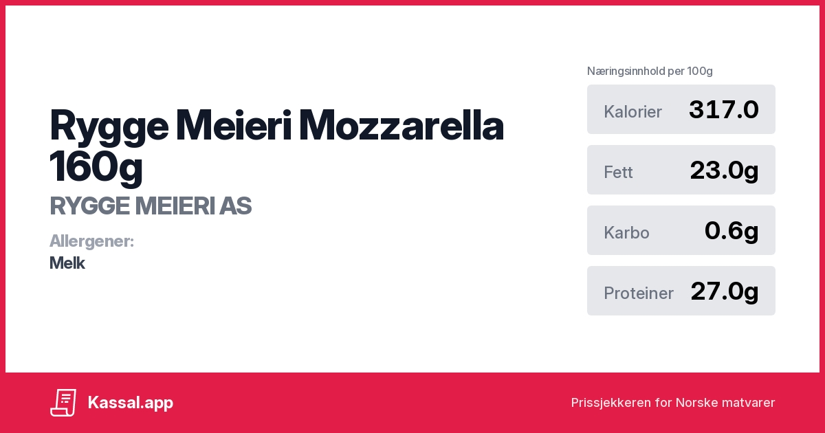 Rygge Meieri Mozzarella 160g - Kassalapp®
