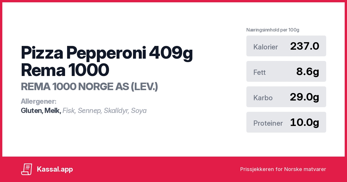 Pizza Pepperoni 409g Rema 1000 - Kassalapp®