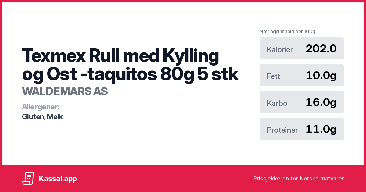 Texmex Rull med Kylling og Ost -taquitos 80g 5 stk - Kassalapp®