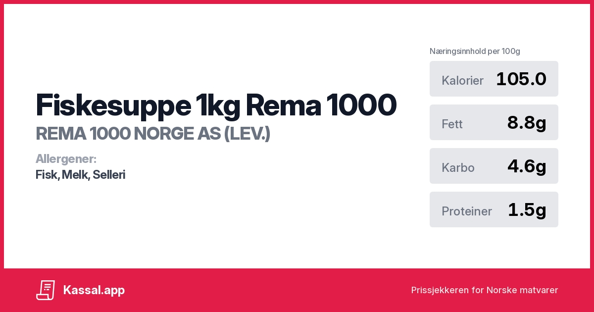 Fiskesuppe 1kg Rema 1000 - Kassalapp®