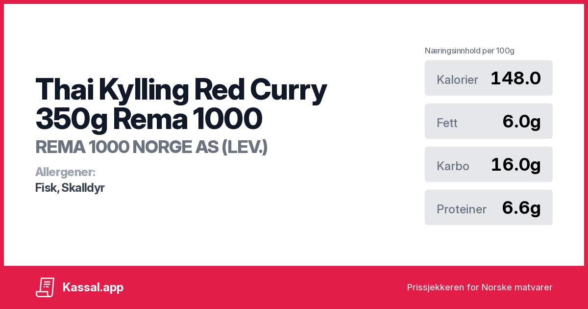 Thai Kylling Red Curry 350g Rema 1000 - Kassalapp®