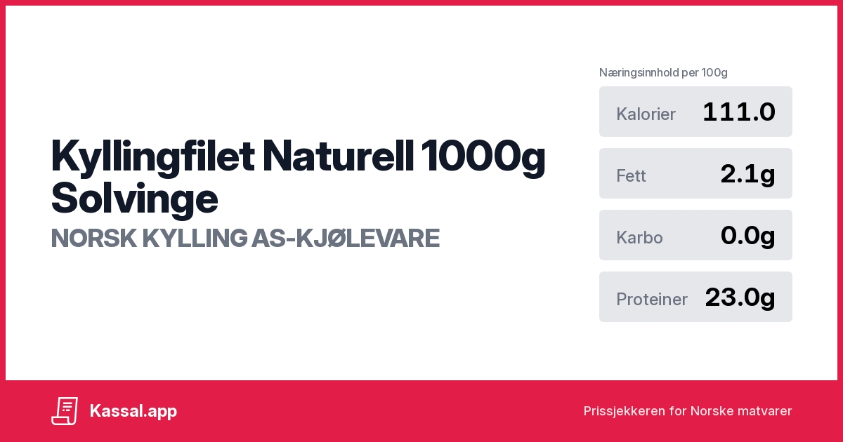 Kyllingfilet Naturell 1000g Solvinge - Kassalapp®