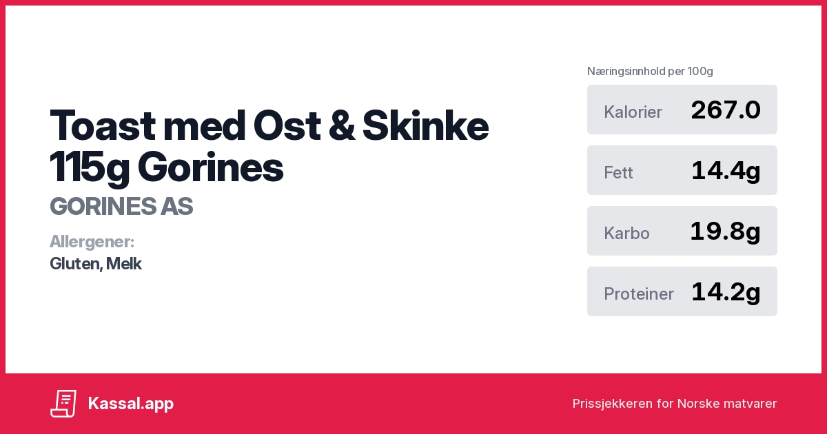 Toast med Ost & Skinke 115g Gorines - Kassalapp®