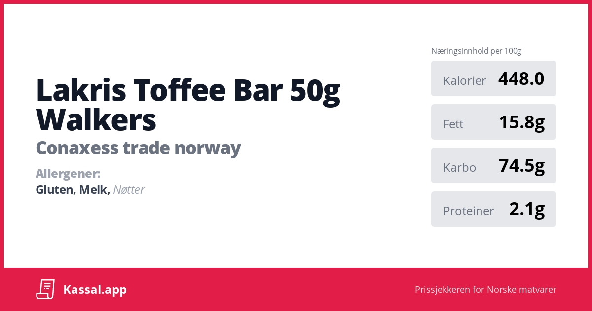 Lakris Toffee Bar 50g Walkers - Kassalapp®