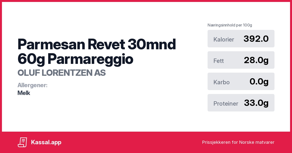Parmesan Revet 30mnd 60g Parmareggio - Kassalapp®