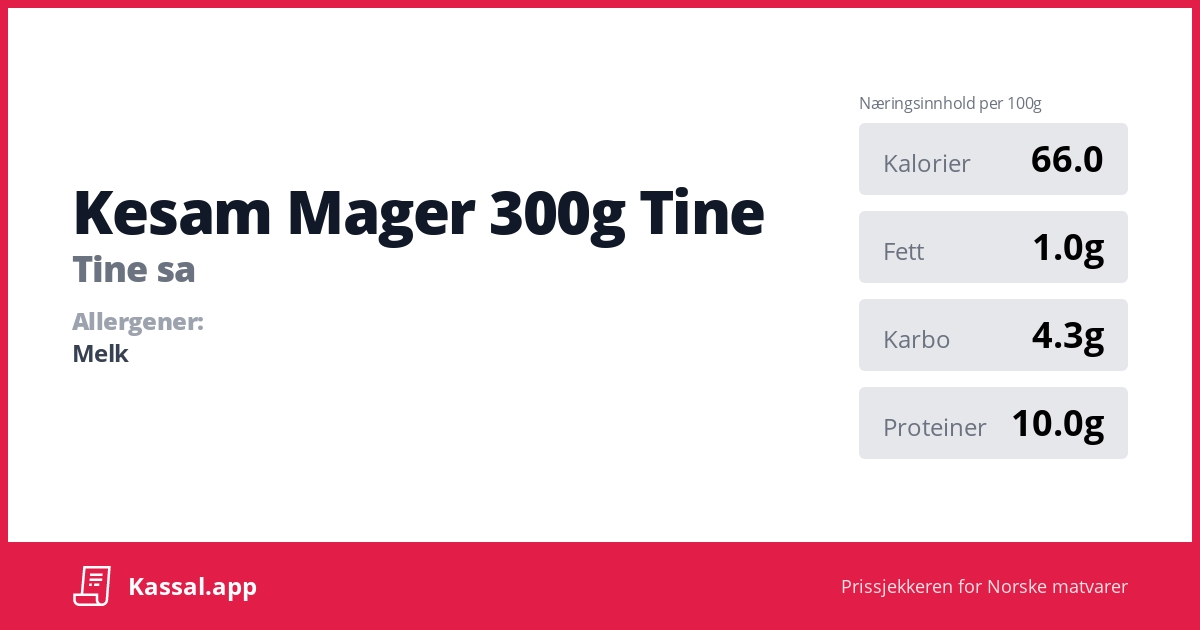 Kesam Mager 300g Tine - Kassalapp®