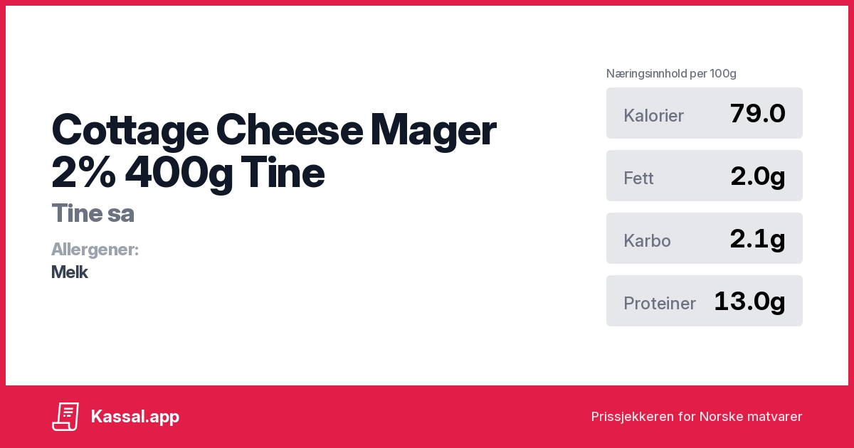 Cottage Cheese Mager 2% 400g Tine - Kassalapp®