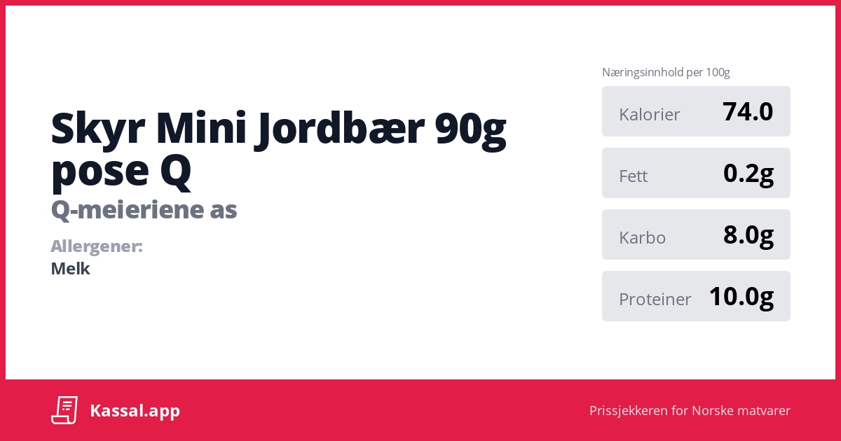 Skyr Mini Jordbær 90g pose Q - Kassalapp®