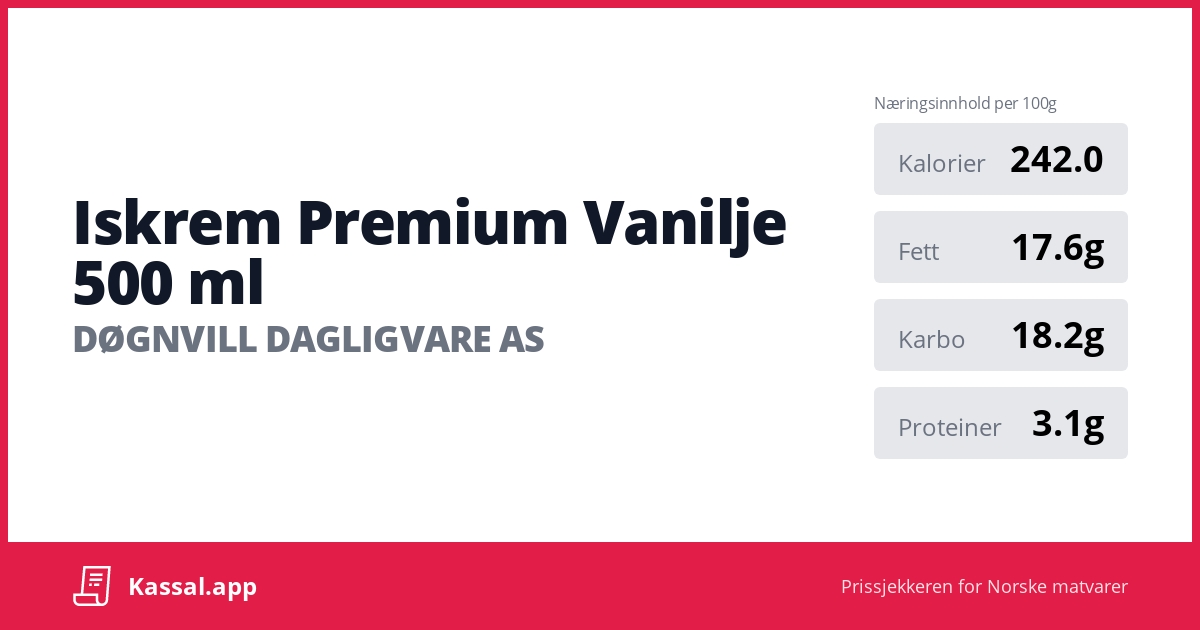 Iskrem Premium Vanilje 500 ml - Kassalapp®