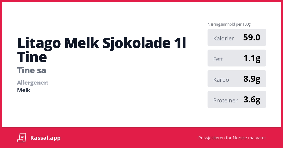 Litago Melk Sjokolade 1l Tine - Kassalapp®