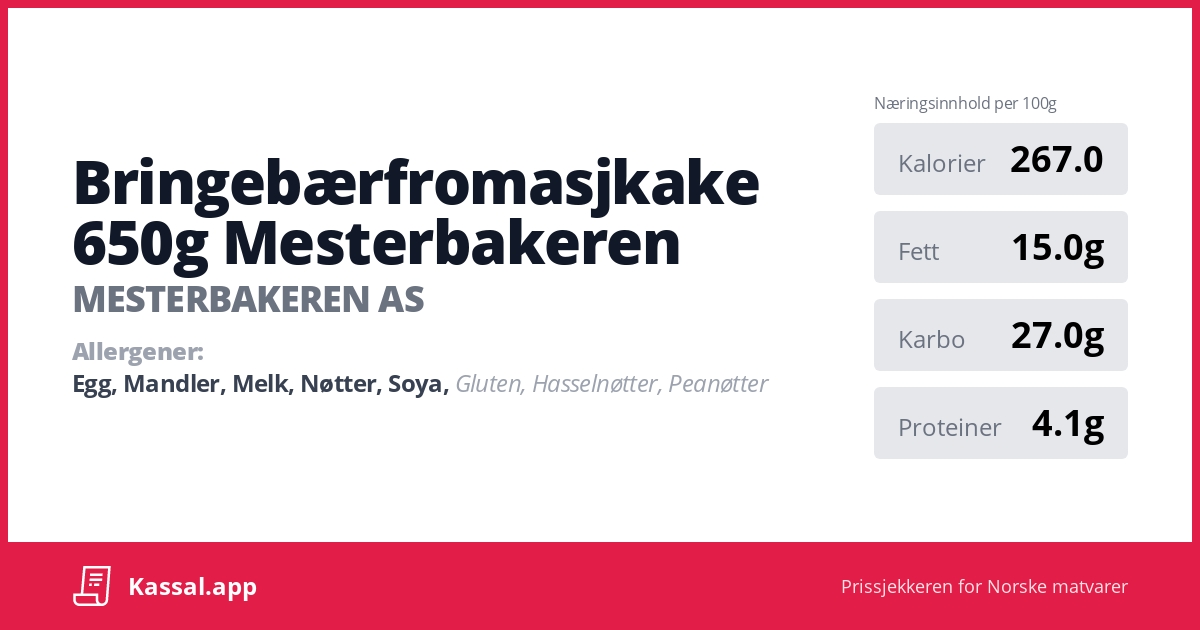 Bringebærfromasjkake 650g Mesterbakeren - Kassalapp®