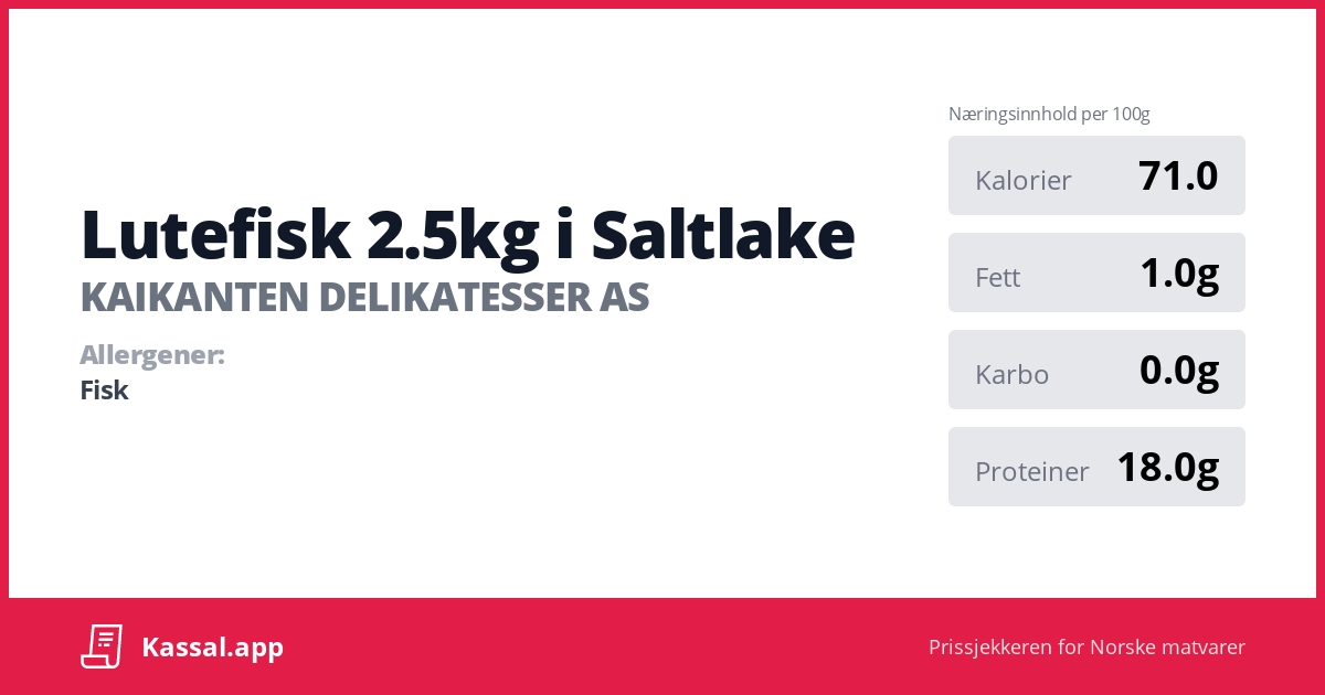 Lutefisk 2.5kg i Saltlake - Kassalapp®