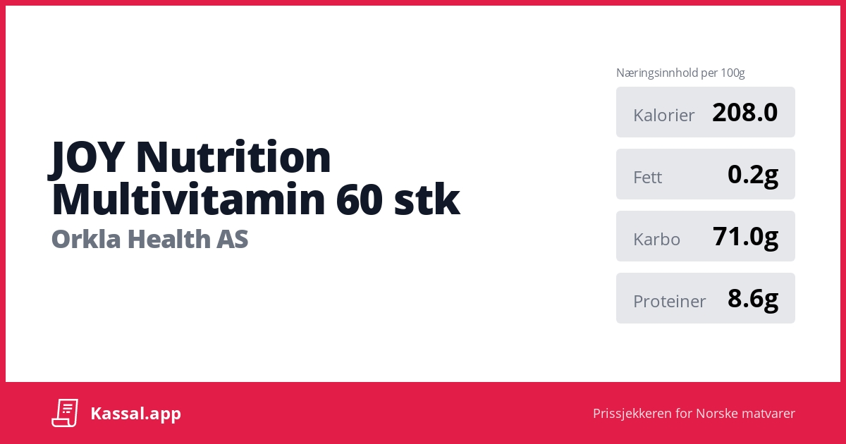 JOY Nutrition Multivitamin 60 stk - Kassalapp®