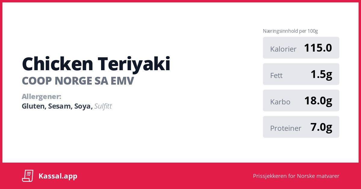 Chicken Teriyaki - Kassalapp®
