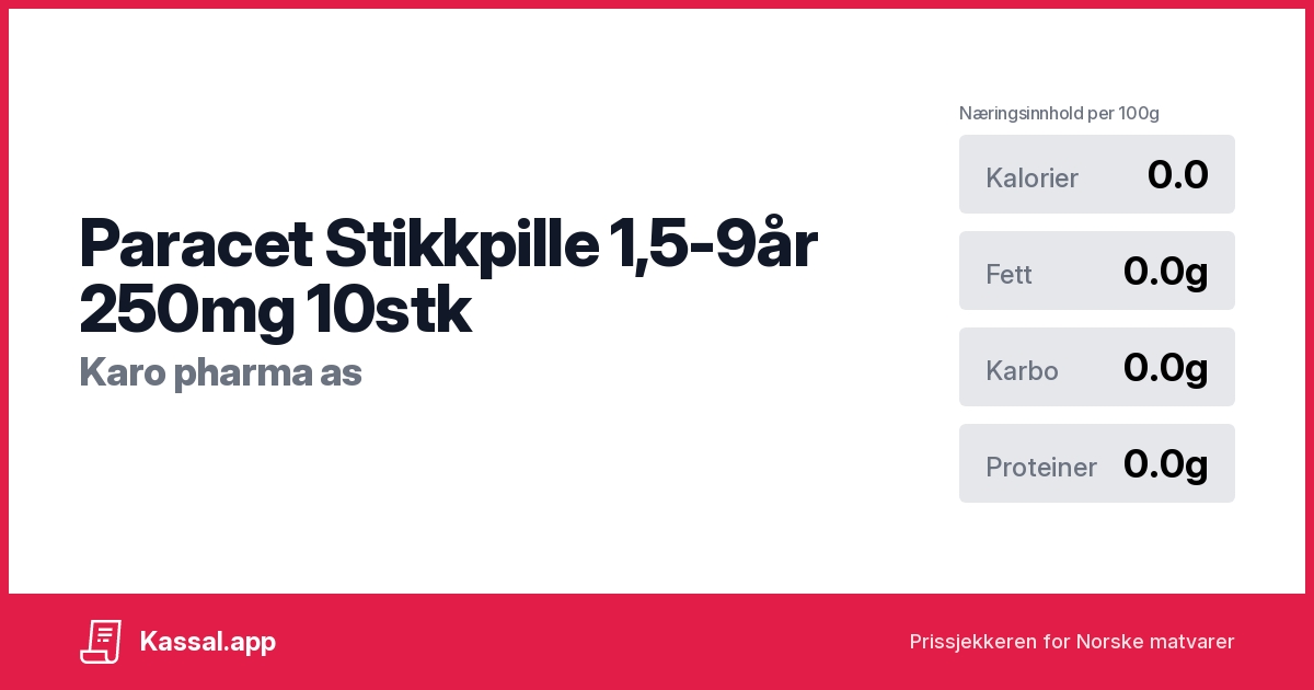 Paracet Stikkpille Barn 250mg 10stk - Kassalapp®