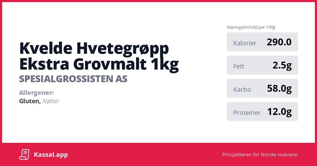 Kvelde Hvetegrøpp Ekstra Grovmalt 1kg - Kassalapp®