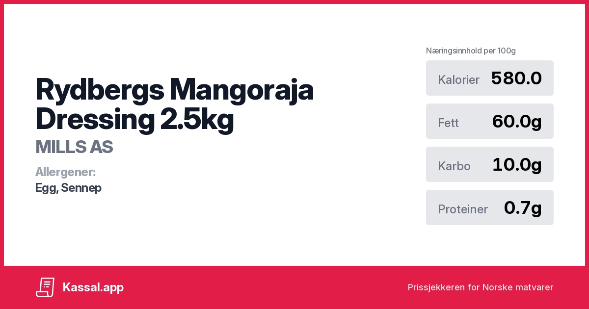 Rydbergs Mangoraja Dressing 2.5kg - Kassalapp®
